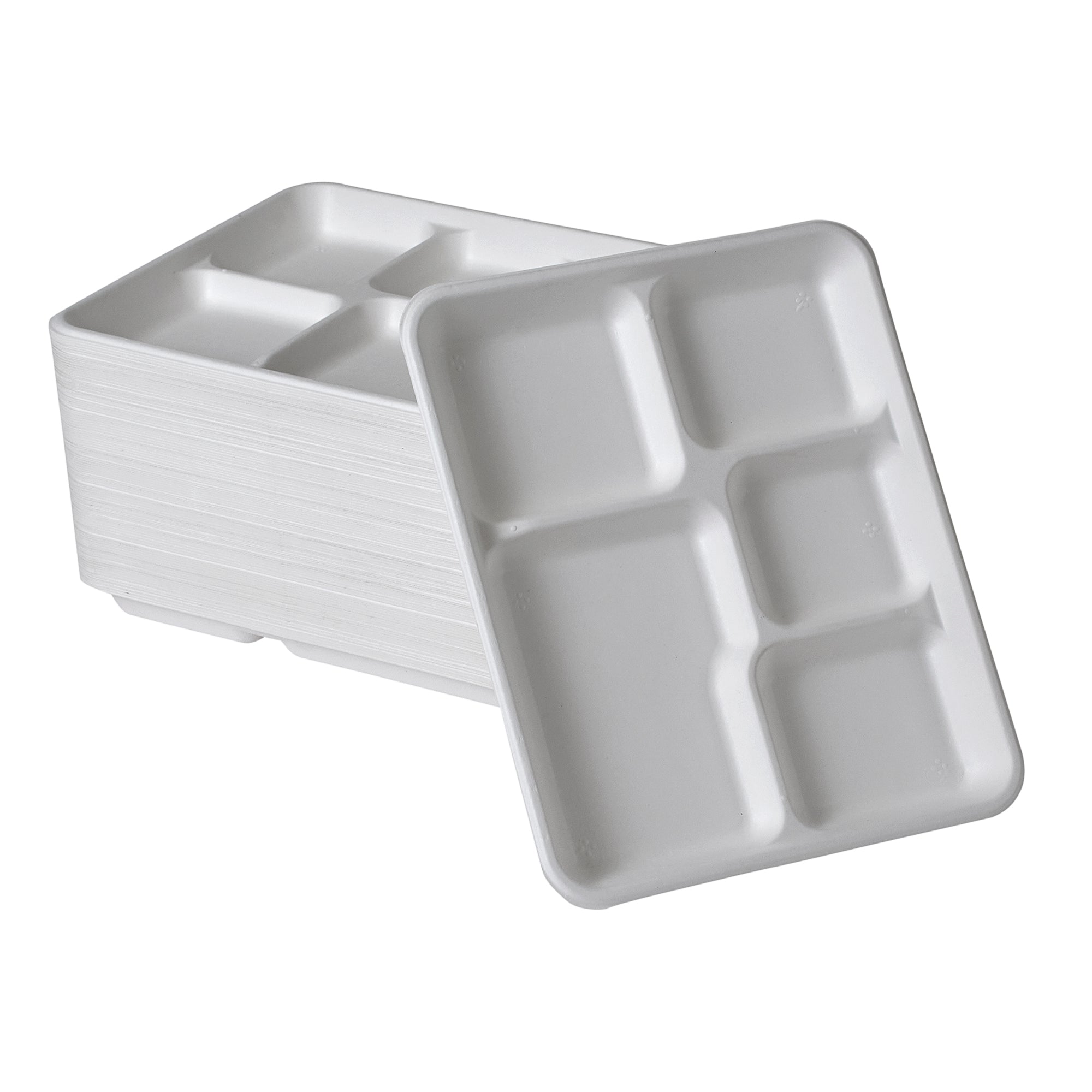[100-Pack] compostable plates 5-Compartment rectangle white biodegrada ...